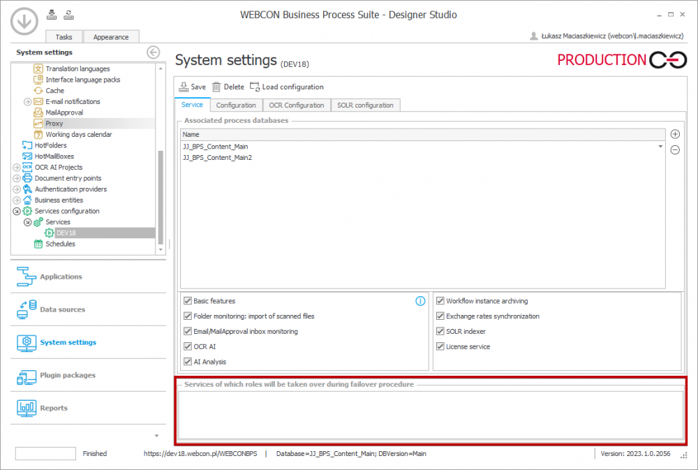 Service roles vs “Running modules” report